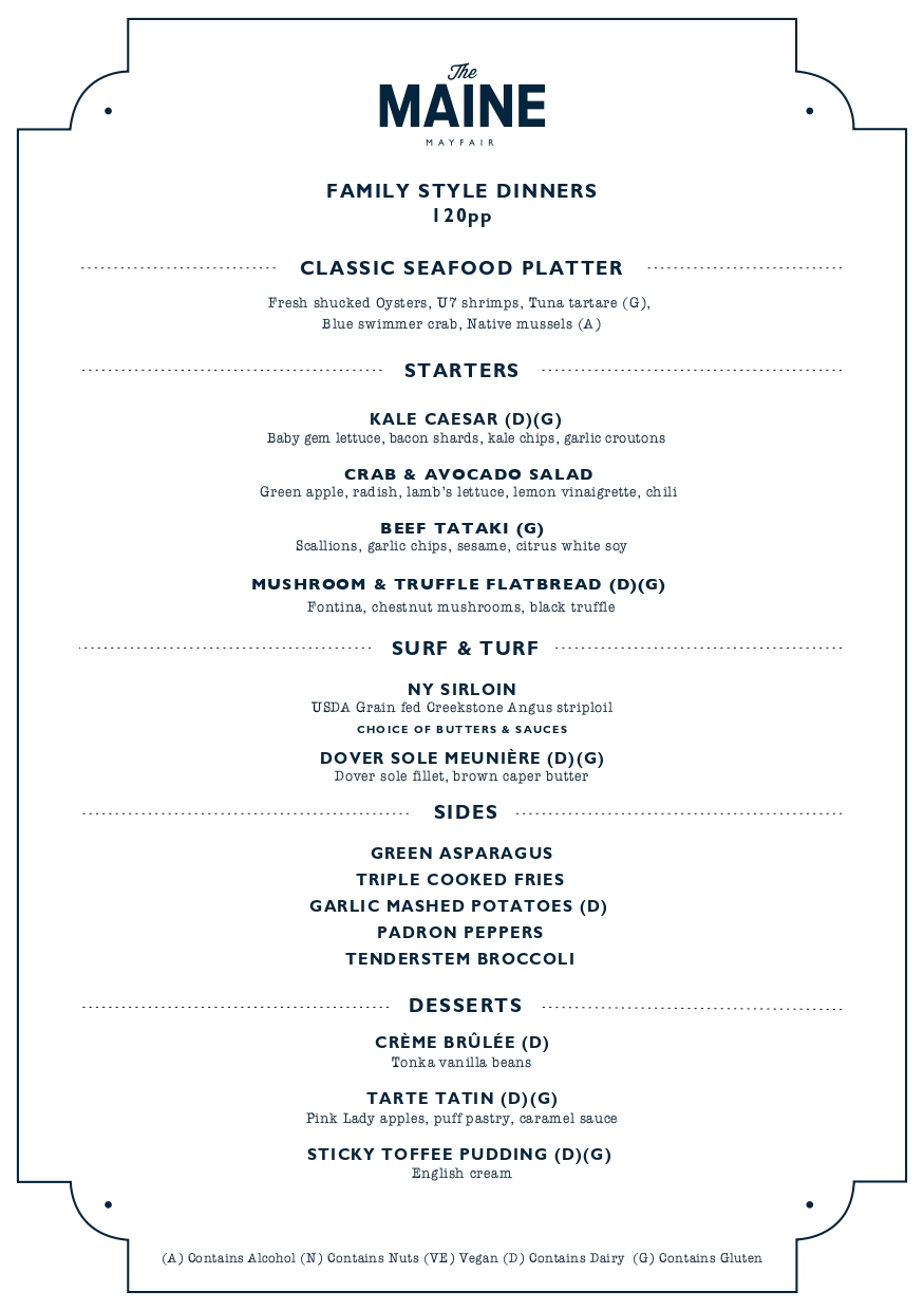 Brasserie & Tavern | The Maine Mayfair | Best Dinner Menu