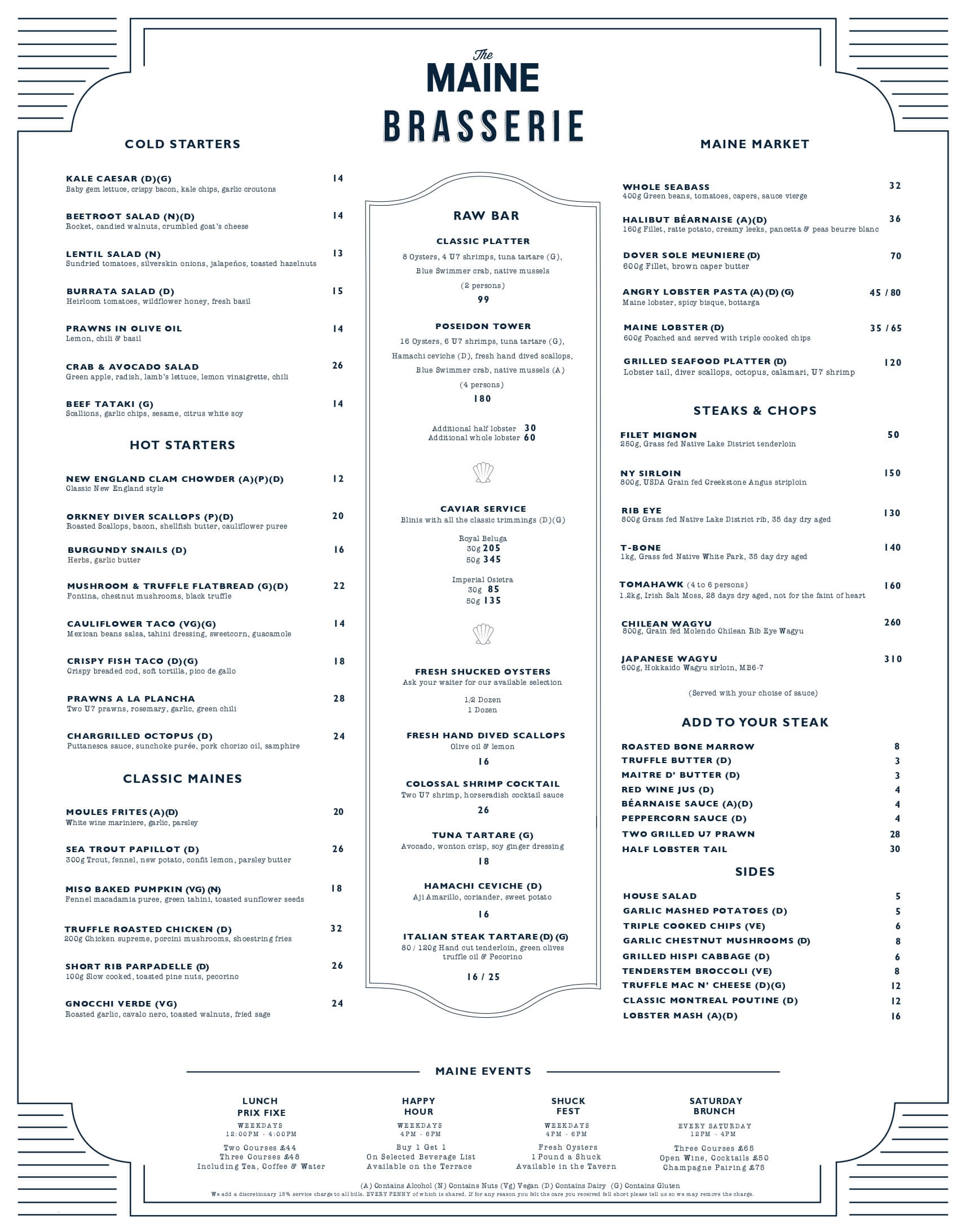 The Maine Mayfair London | A La Carte Menu
