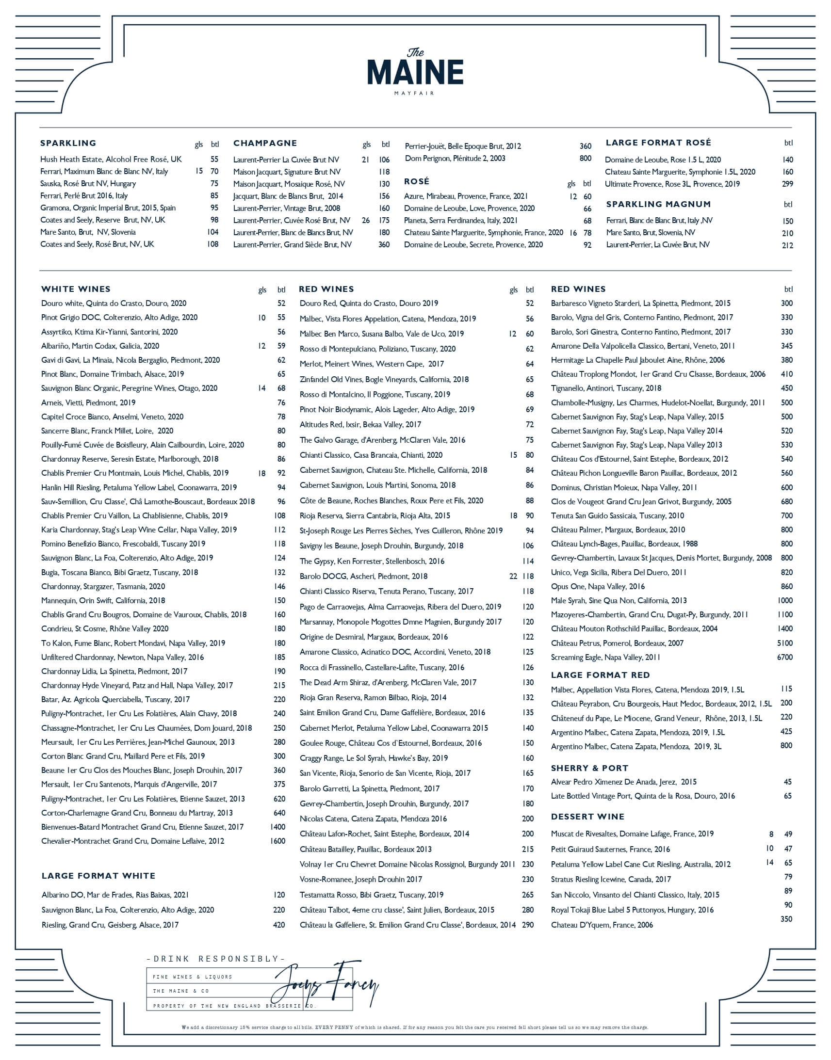 The Maine Mayfair London | A La Carte Menu