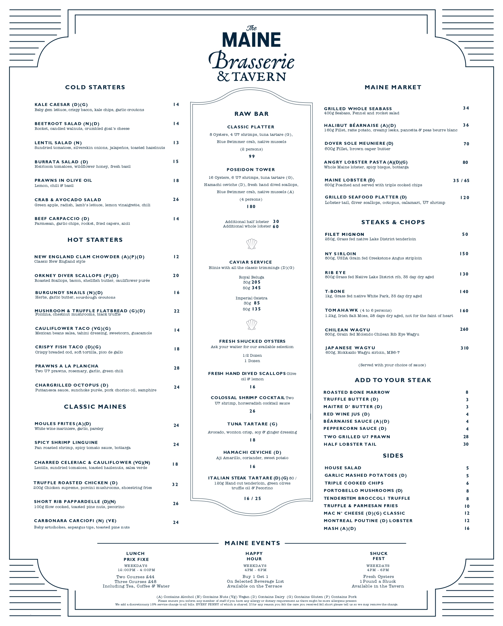 The Maine Mayfair London | A La Carte Menu