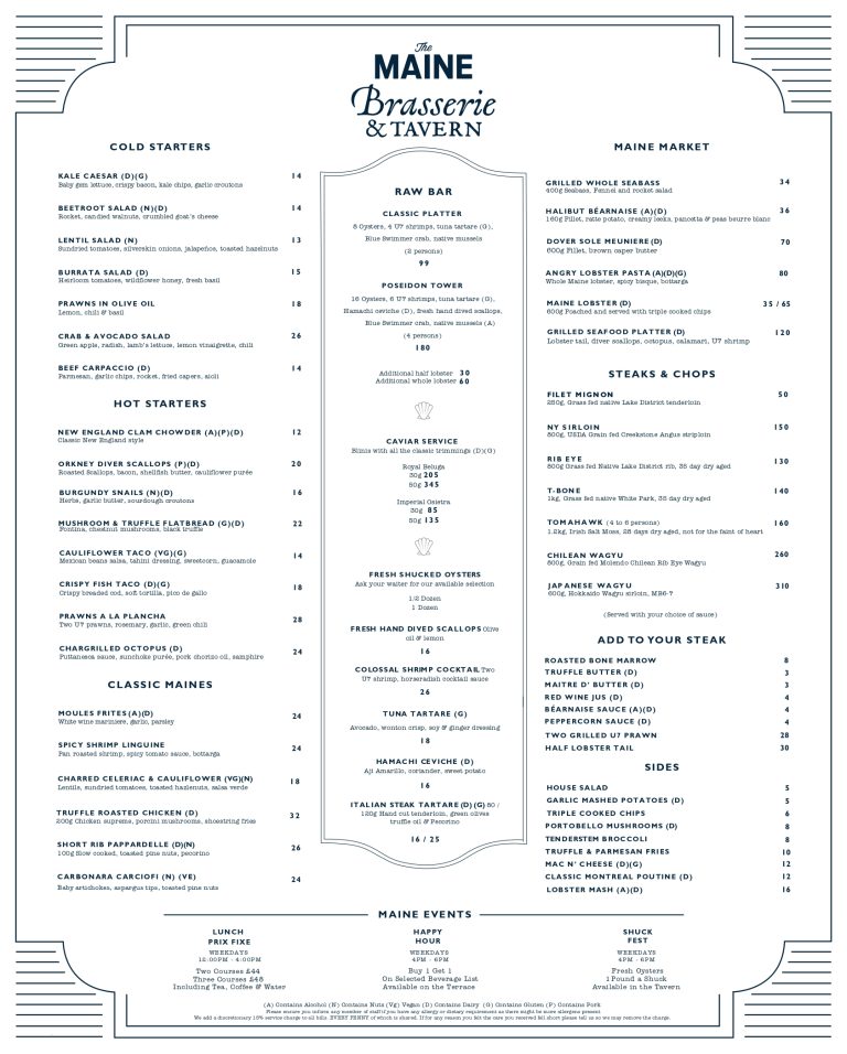 The Maine Mayfair London | A La Carte Menu