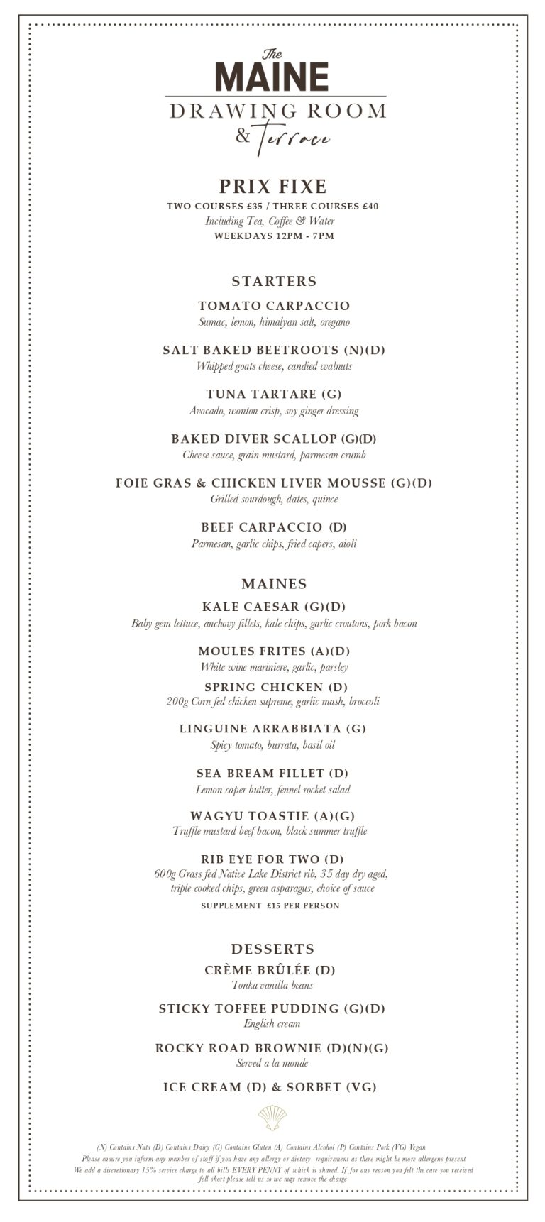 THE DRAWING ROOM AND TERRACE – LUNCH PRIX FIXE – The MAINE Mayfair